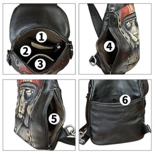 Genuine Leather Sling Bag Hand Painted Crossbody Backpack Retro Handmade Chest Shoulder Daypack Fanny Pack Purse (Pattern3)