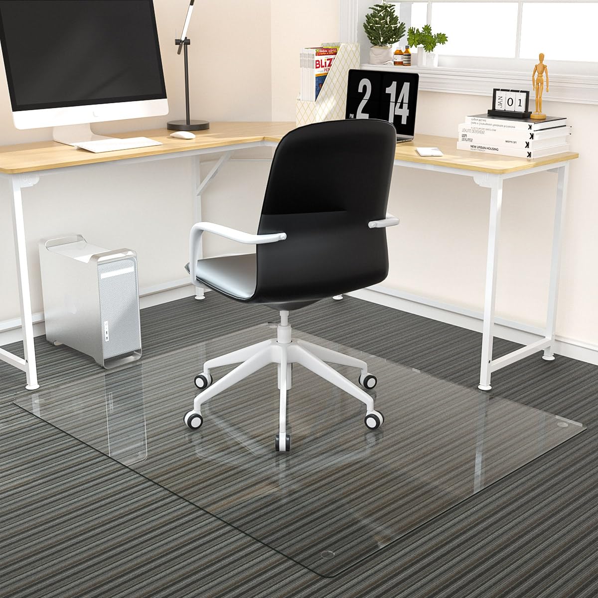 [Tempered Glass] 36" x 46" Glass Chair Mat, Heavy Duty Hard Tempered Glass Mat with Round Corner and Polished Edge, Transparent Glass Office Chair Mat for Office and Home Hard Floor or Carpeted