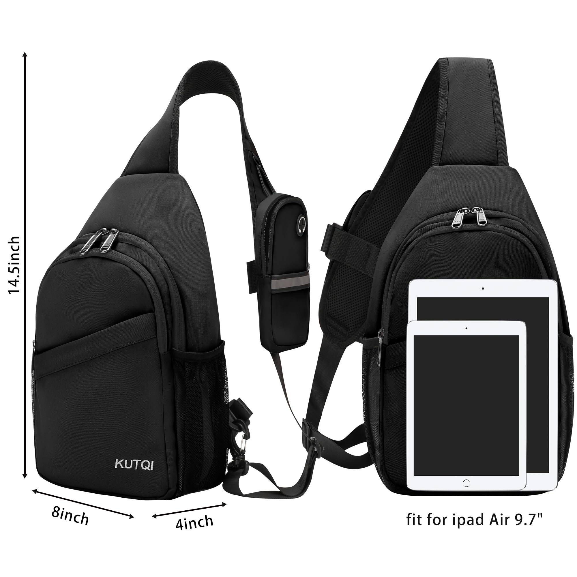 KUTQI Crossbody Sling Backpack with Detachable Phone Bag Sling Bag for Women Men Travel Essentials Cross Body Bag