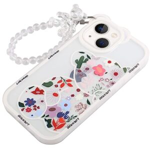 CHEAP SUNDAY for iPhone 13 Floral Bear Clearcase with Flower Design Aesthetic Phone Case for iPhone 13 Womens Girly Glitter Cute Shockproof Protective Cover with Phone Holder (Bear Design)