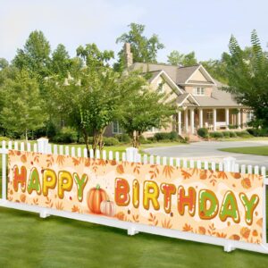 Kimini-Ki Lager Fall Theme Happy Birthday Banner, Fall Pumpkin Themed Birthday Party Decorations, Fall Birthday Yard Sign, Autumn Birthday Party Supplies Indoor Outdoor Decor（Orange）