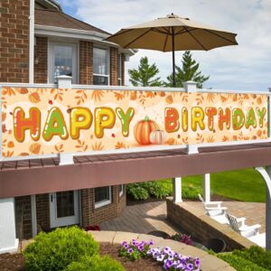 Kimini-Ki Lager Fall Theme Happy Birthday Banner, Fall Pumpkin Themed Birthday Party Decorations, Fall Birthday Yard Sign, Autumn Birthday Party Supplies Indoor Outdoor Decor（Orange）