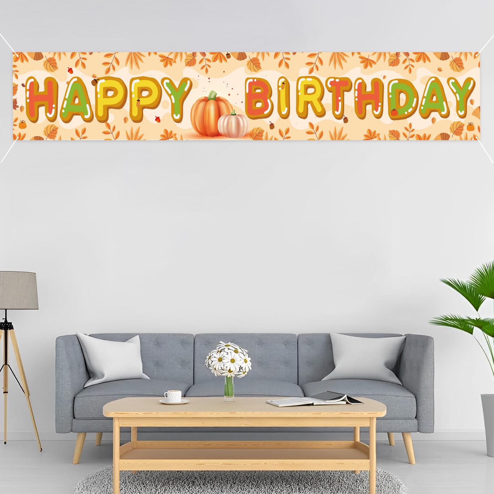 Kimini-Ki Lager Fall Theme Happy Birthday Banner, Fall Pumpkin Themed Birthday Party Decorations, Fall Birthday Yard Sign, Autumn Birthday Party Supplies Indoor Outdoor Decor（Orange）