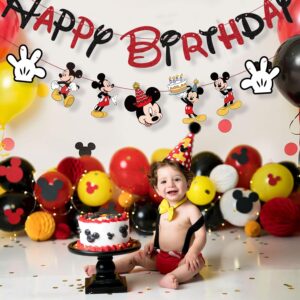 Black and Red Happy Birthday Banner, Mouse Birthday Party Decorations Mouse and Friends Birthday Decorations for Boys 1st 2nd 3rd Birthday Party Baby Shower Decorations