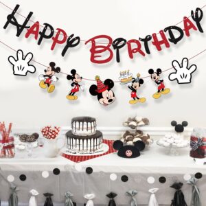 Black and Red Happy Birthday Banner, Mouse Birthday Party Decorations Mouse and Friends Birthday Decorations for Boys 1st 2nd 3rd Birthday Party Baby Shower Decorations