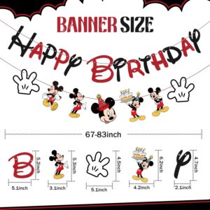 Black and Red Happy Birthday Banner, Mouse Birthday Party Decorations Mouse and Friends Birthday Decorations for Boys 1st 2nd 3rd Birthday Party Baby Shower Decorations