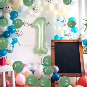 Number 1 Balloon 40 Inch Sage Green Number Balloon Foil Mylar Balloon for Boys Girls 1st Birthday Wedding Anniversary Jungle Party Decoration Supplies large Number Balloons