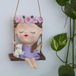 Mrsivrop Hanging Swing Face Planters Pots for Indoor Outdoor Plants, Cute Wall Hanging Planters, Large Unique Head Flower Planter Pots for Outside with Drainage Holes, Purple