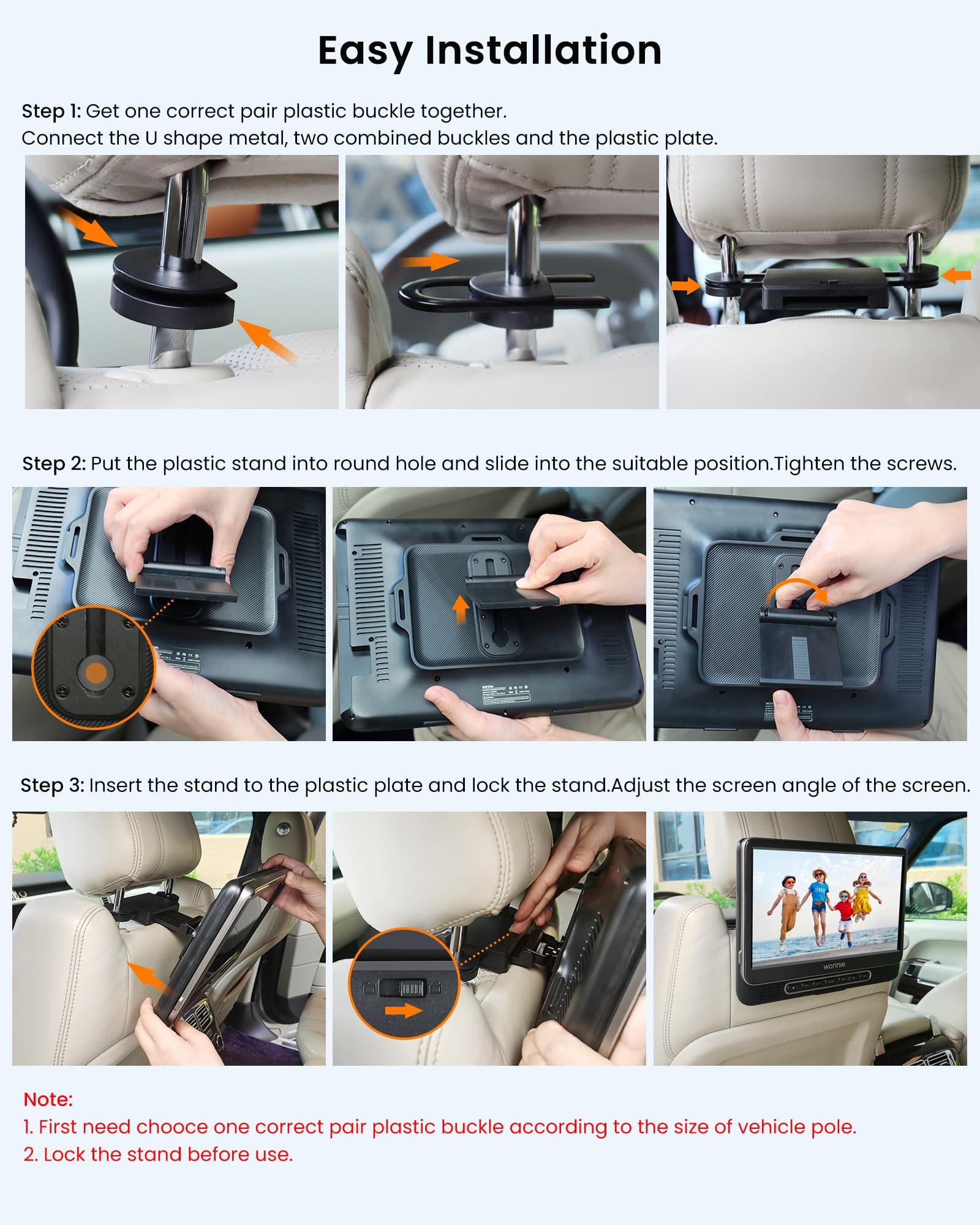 WONNIE 12" Headrest DVD Player Portable for Car, Support 1080P/MP4 Video with HDMI Input/Output, Mounting Bracket, AC Adapter, Car Charger, AV Out, USB Card Reader, Last Memory