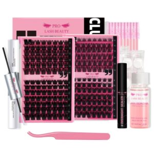 pro diy lash extension kit 4 styles mixed lash extension kit lash clusters kit with 208 pcs cluster lashes lash bond and seal lash remover eyelash applicator for beginner (4 styles mix-a)