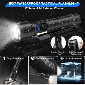 LED Magnetic Flashlights High Lumens Rechargeable, 100000 Lumens Super Bright Powerful Flashlight 8 Modes with COB Work Light, Zoomable, IPX7 Waterproof Small Tactical Flash Light for Camping