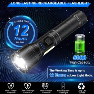 LED Magnetic Flashlights High Lumens Rechargeable, 100000 Lumens Super Bright Powerful Flashlight 8 Modes with COB Work Light, Zoomable, IPX7 Waterproof Small Tactical Flash Light for Camping