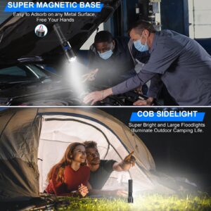 LED Magnetic Flashlights High Lumens Rechargeable, 100000 Lumens Super Bright Powerful Flashlight 8 Modes with COB Work Light, Zoomable, IPX7 Waterproof Small Tactical Flash Light for Camping