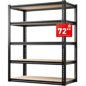 reibii garage shelving, 2000lbs storage shelves heavy duty shelving 72''h 5 tier metal shelves for garage shelves adjustable shelving units and storage for closet pantry shelf, 72"h x 35.5"w x 15.8"d