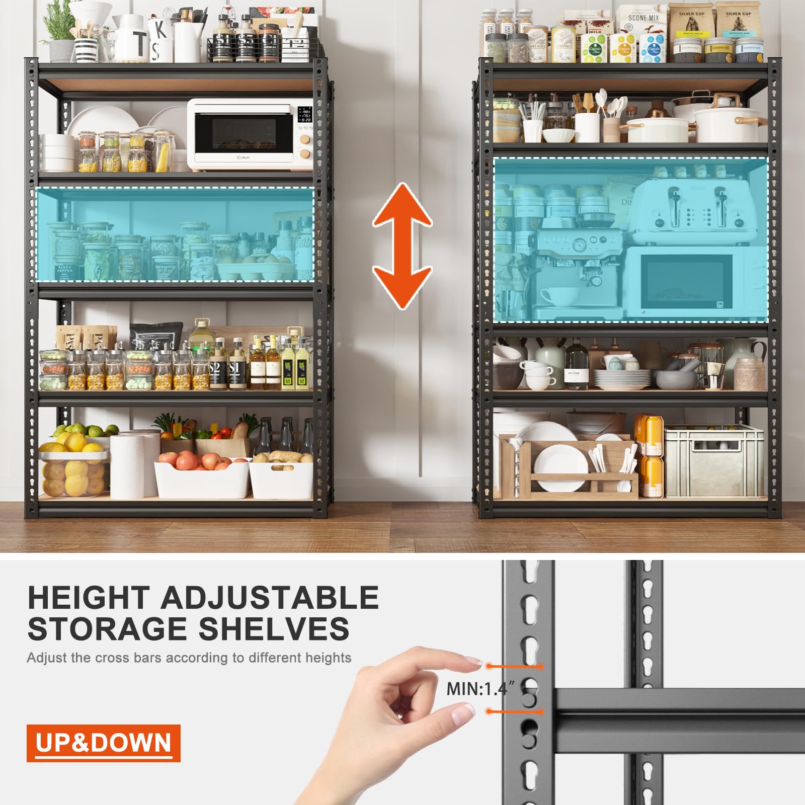 REIBII Garage Shelving, 2000LBS Storage Shelves Heavy Duty Shelving 72''H 5 Tier Metal Shelves for Garage Shelves Adjustable Shelving Units and Storage for Closet Pantry Shelf, 72"H x 35.5"W x 15.8"D