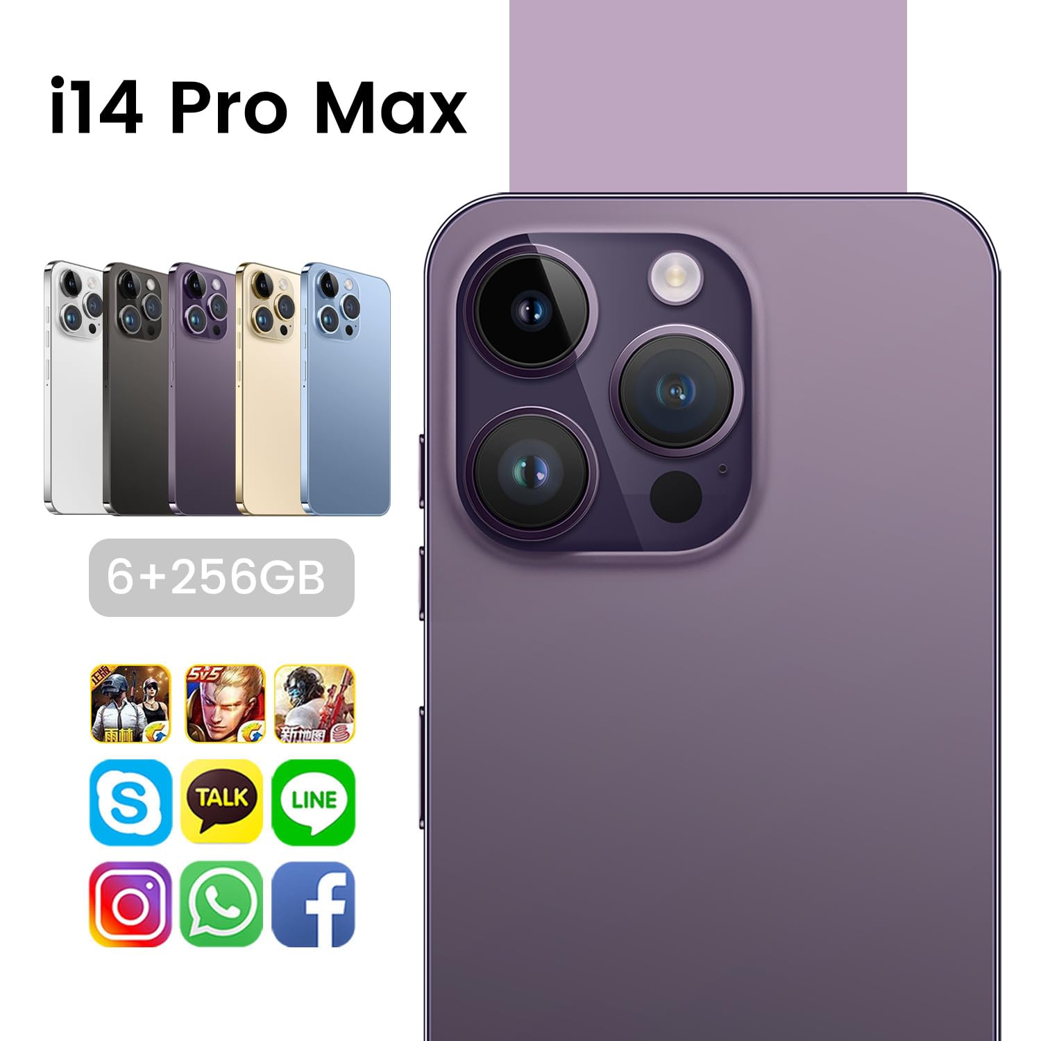 MMY I14 Pro Unlocked Cell Phone, Long Battery Life 6.82" HD Screen Unlocked Phones, 6+256GB Android 13 (Midnight Purple)