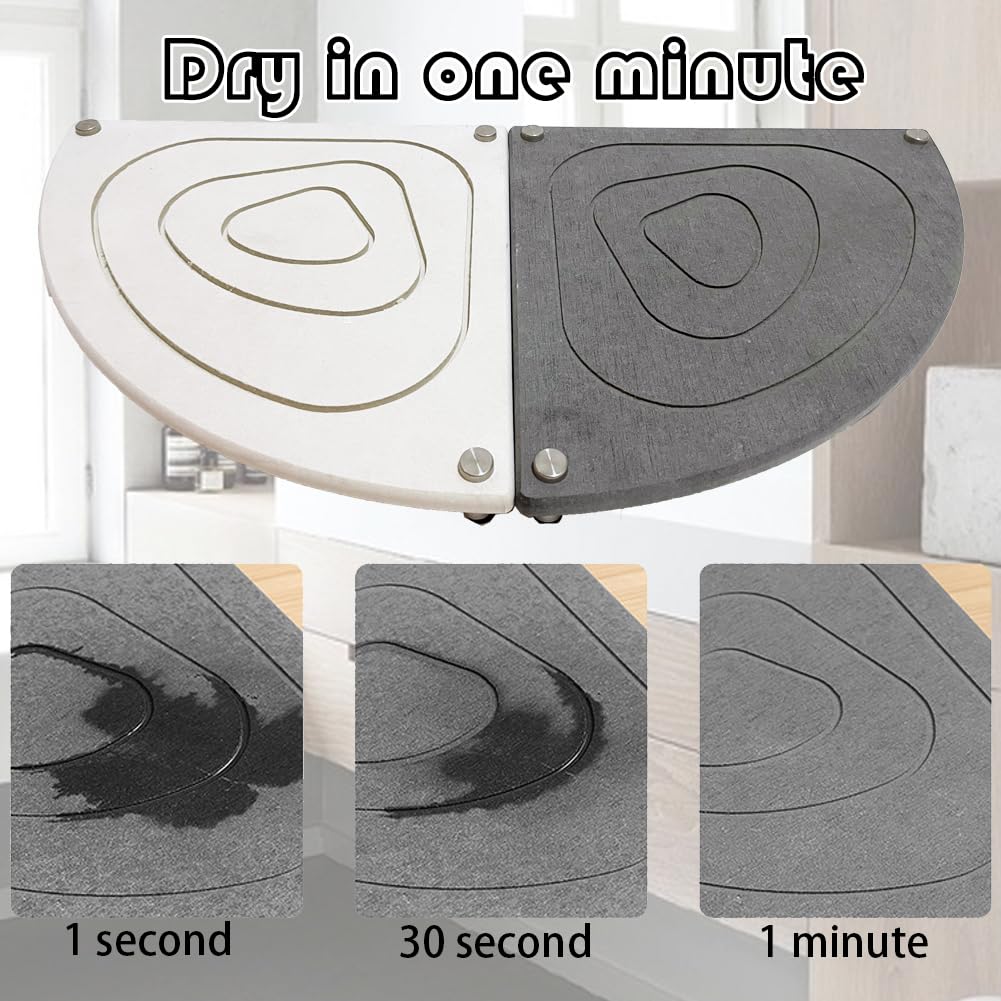 AMERSIS Instant Drying Stone Sink Tray for Bathroom Counter Corner, Diatomaceous Earth Water Absorbing Sink Caddy Stone Plate, Modern Sponge Holder Drying Mat for Kitchen Sink Corner (White)