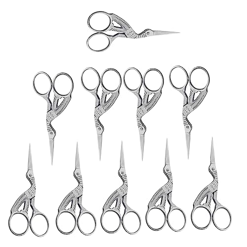 10 Stainless Steel Professional Embroidery Scissors Sharp Stork Scissors for Sewing Crafting Needlework DIY Multipurpose Dressmaker Eyebrow Trim Small 3.6” Shears Crane Scissors