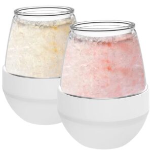 freeze wine cooling cup set: set of 2 chiller mug red and white wine glasses with frozen gel - plastic shatter resistant double wall insulated cooler cups 10 oz