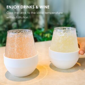 Freeze Wine Cooling Cup Set: Set of 2 Chiller Mug Red and White Wine Glasses with Frozen Gel - Plastic Shatter Resistant Double Wall Insulated Cooler Cups 10 oz