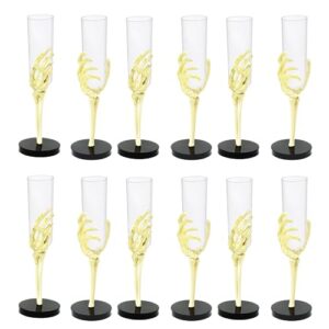 4E's Novelty Skeleton Hand Flutes 12 Pack - Premium Clear Plastic Halloween Champagne Cocktail Goblets (2.7oz) Halloween Cups Wine Shot Glasses Set for Party Supplies Decoration