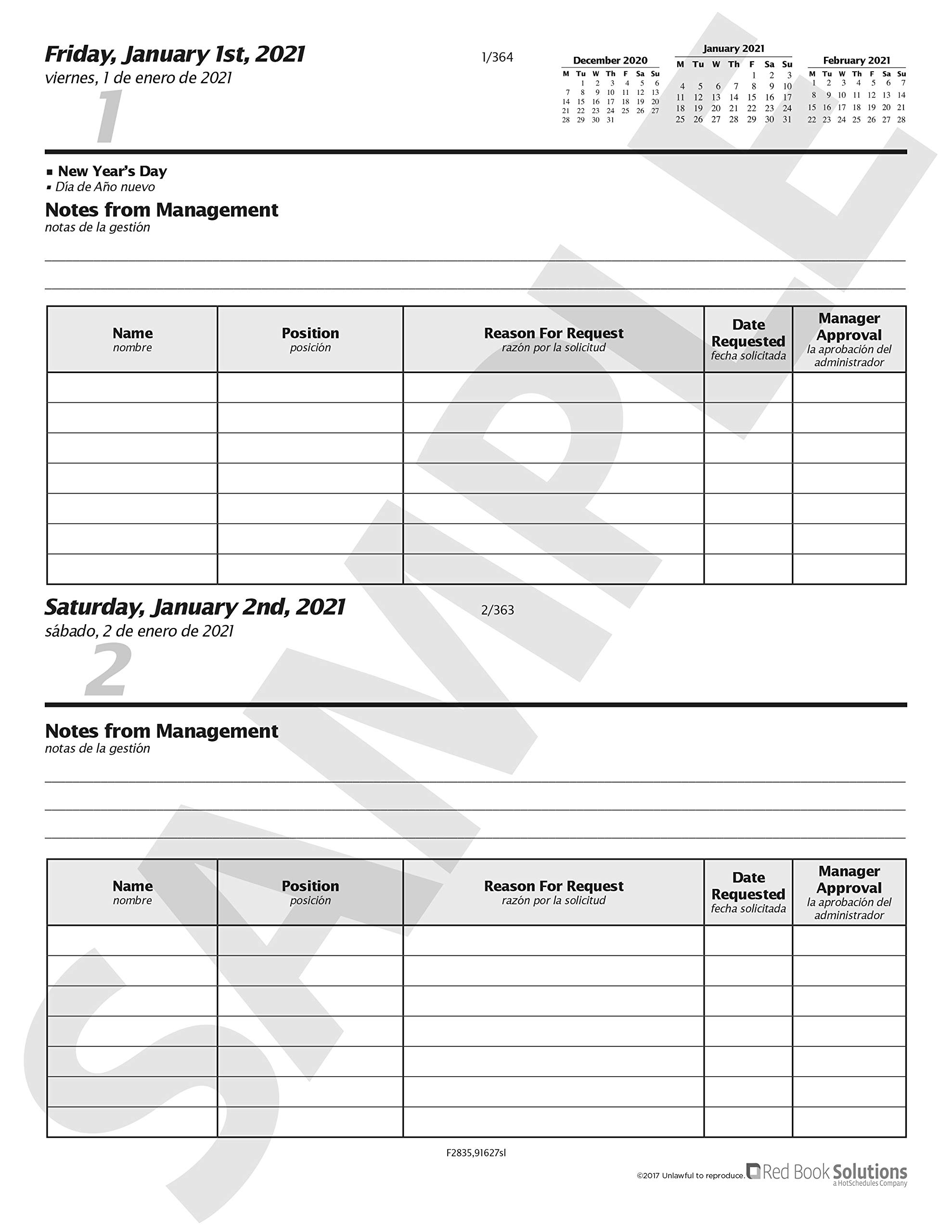 The Manager's Red Book - Request Days Off logbook/notebook/planner, 8.5"x11" semi-annual, 118 pages, 8 lines per day (F2835) (April 2024 - September 2024)