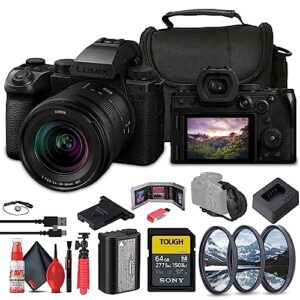 panasonic lumix s5 iix mirrorless camera with 20-60mm lens (dc-s5m2xkk) + 64gb memory card + filter kit + bag + card reader + flex tripod + cleaning kit + memory wallet + hand strap + cap keeper