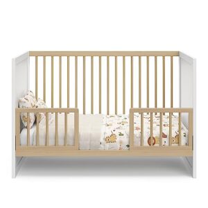 Storkcraft Calabasas 3-in-1 Convertible Crib (White with Driftwood) – GREENGUARD Gold Certified, Fits Standard Crib Mattress, Converts to Toddler Bed, Modern Style, Easy 30-Minute Assembly