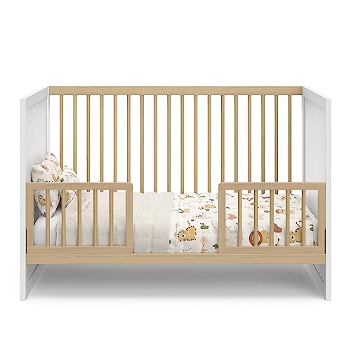 Storkcraft Calabasas 3-in-1 Convertible Crib (White with Driftwood) – GREENGUARD Gold Certified, Fits Standard Crib Mattress, Converts to Toddler Bed, Modern Style, Easy 30-Minute Assembly