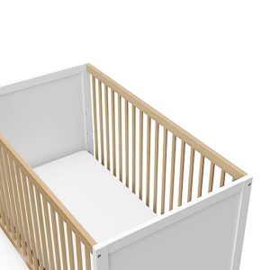 Storkcraft Calabasas 3-in-1 Convertible Crib (White with Driftwood) – GREENGUARD Gold Certified, Fits Standard Crib Mattress, Converts to Toddler Bed, Modern Style, Easy 30-Minute Assembly