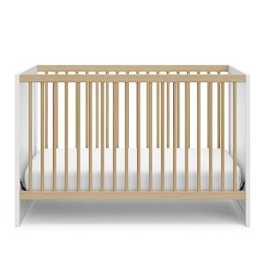 Storkcraft Calabasas 3-in-1 Convertible Crib (White with Driftwood) – GREENGUARD Gold Certified, Fits Standard Crib Mattress, Converts to Toddler Bed, Modern Style, Easy 30-Minute Assembly