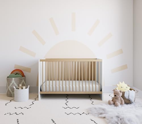 Storkcraft Calabasas 3-in-1 Convertible Crib (White with Driftwood) – GREENGUARD Gold Certified, Fits Standard Crib Mattress, Converts to Toddler Bed, Modern Style, Easy 30-Minute Assembly