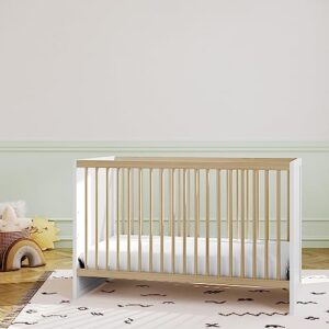 Storkcraft Calabasas 3-in-1 Convertible Crib (White with Driftwood) – GREENGUARD Gold Certified, Fits Standard Crib Mattress, Converts to Toddler Bed, Modern Style, Easy 30-Minute Assembly