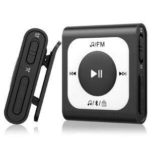 64gb clip mp3 player with bluetooth, agptek a51pl portable music player with fm radio, shuffle, no phone needed, for sports(black)