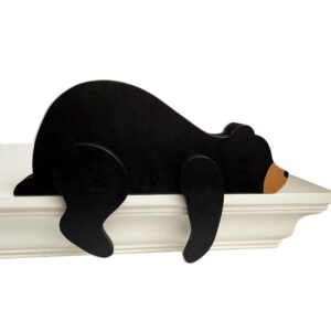 woodland nursery decor for baby, black bear decoration, wooden wilderness sleeping bear, safari forest decor for classroom bedroom nursery room shelf (black)