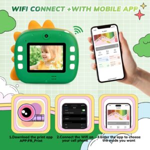 Instant Print Camera for Kids, HD Video Camera with Instant Printing, WiFi Connect with Mobile Album Printing, Color Pen Set and 32GB Card, Christmas Birthday Festival Gifts for Girls Boys Age 3-12