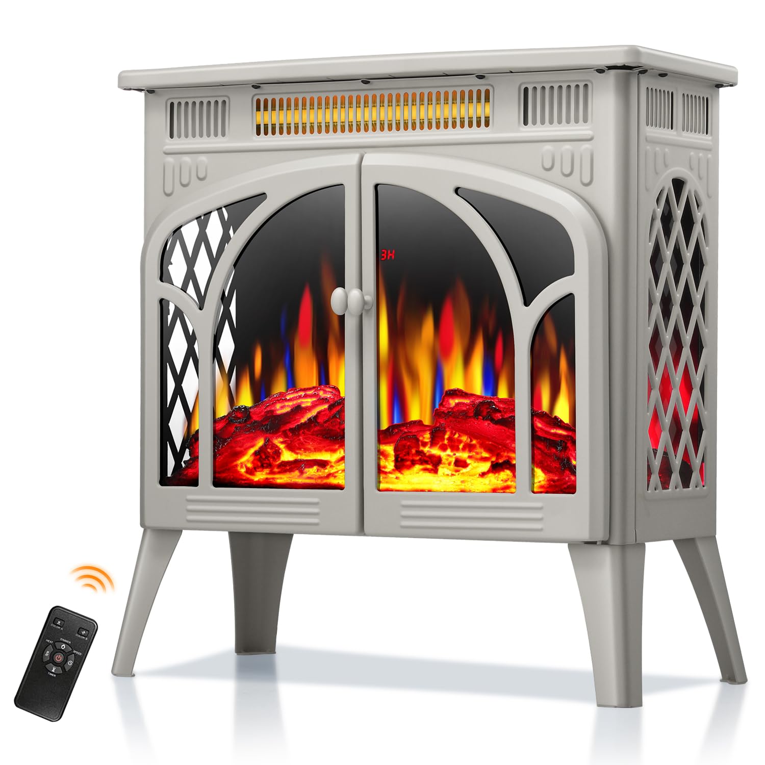 Havato Electric Fireplace Heater with Remote Control, Overheating-Protection, Realistic Flame, 5100 BTU Output, 25" Freestanding Electric Fireplace Stove for Indoor Use, Beige