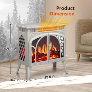 Havato Electric Fireplace Heater with Remote Control, Overheating-Protection, Realistic Flame, 5100 BTU Output, 25" Freestanding Electric Fireplace Stove for Indoor Use, Beige