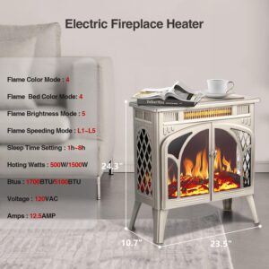 Havato Electric Fireplace Heater with Remote Control, Overheating-Protection, Realistic Flame, 5100 BTU Output, 25" Freestanding Electric Fireplace Stove for Indoor Use, Beige