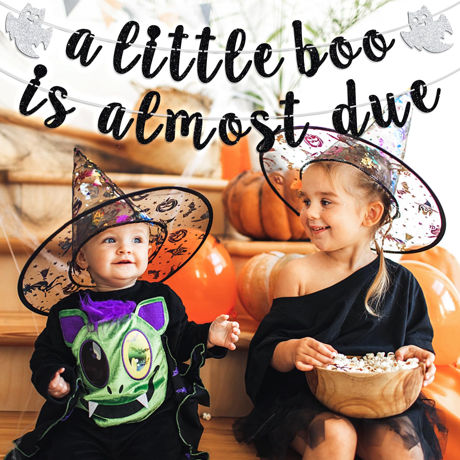 A Little Boo is Almost Due Banner - Halloween Baby Shower Hanging Sign, October Baby, Happy Boo Day Birthday, Fall Party Decorations Supplies