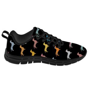 ocmogic Dachshund Shoes for Women Men Running Walking Tennis Sneakers Dachshund Dog Cartoon Print Shoes Gifts for Her Him,Size 6 Men/8 Women Black