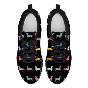 ocmogic Dachshund Shoes for Women Men Running Walking Tennis Sneakers Dachshund Dog Cartoon Print Shoes Gifts for Her Him,Size 6 Men/8 Women Black