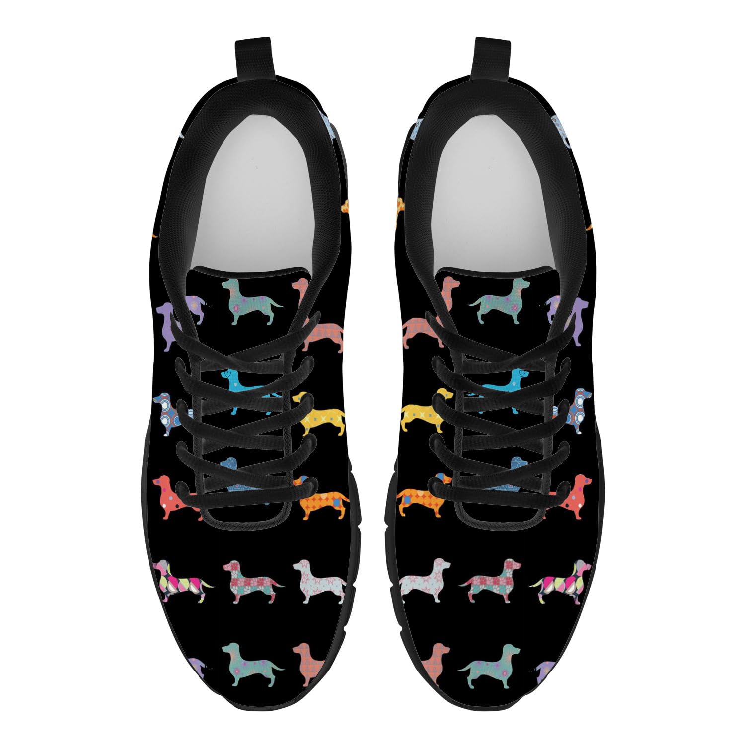 ocmogic Dachshund Shoes for Women Men Running Walking Tennis Sneakers Dachshund Dog Cartoon Print Shoes Gifts for Her Him,Size 6 Men/8 Women Black