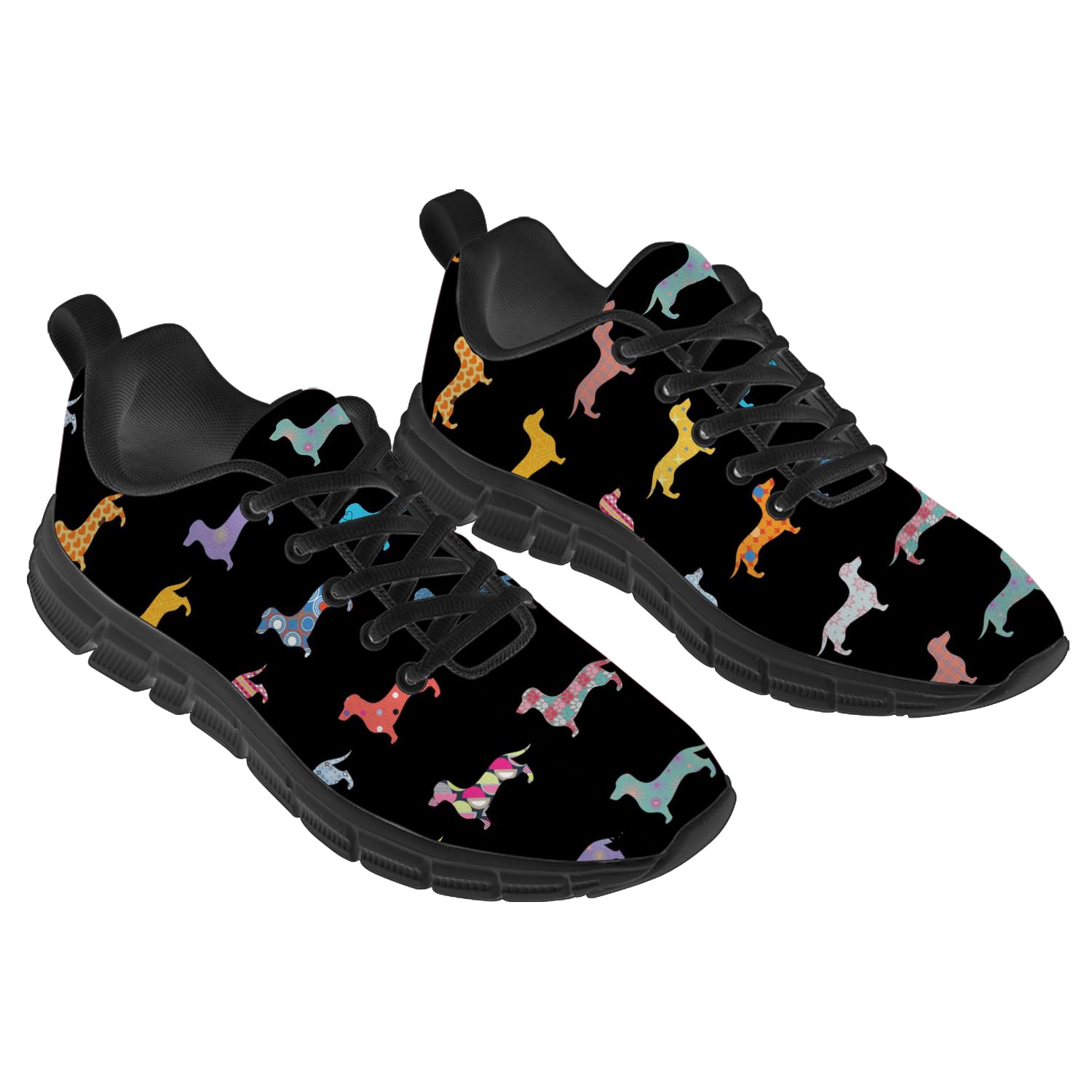 ocmogic Dachshund Shoes for Women Men Running Walking Tennis Sneakers Dachshund Dog Cartoon Print Shoes Gifts for Her Him,Size 6 Men/8 Women Black