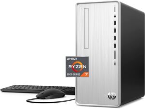 hp 2023 newest pavilion desktop pc, amd ryzen 7 5700g (8 cores), 16gb ram, 1tb ssd, amd radeon graphics, wi-fi, bluetooth, keyboard and mouse combo, 9 usb ports, windows 11 home, silver