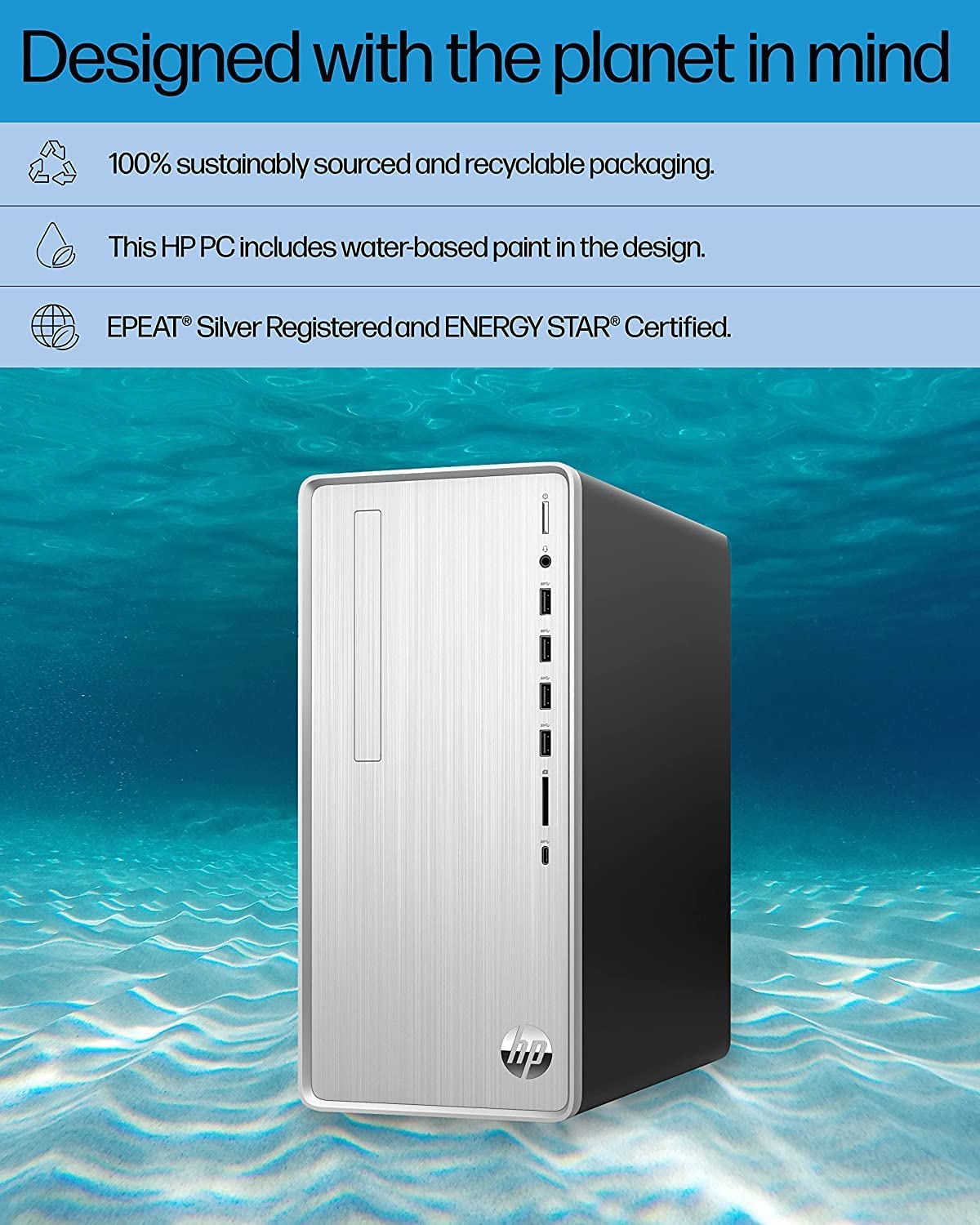 HP 2023 Newest Pavilion Desktop PC, AMD Ryzen 7 5700G (8 cores), 16GB RAM, 1TB SSD, AMD Radeon Graphics, Wi-Fi, Bluetooth, Keyboard and Mouse Combo, 9 USB Ports, Windows 11 Home, Silver