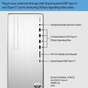 HP 2023 Newest Pavilion Desktop PC, AMD Ryzen 7 5700G (8 cores), 16GB RAM, 1TB SSD, AMD Radeon Graphics, Wi-Fi, Bluetooth, Keyboard and Mouse Combo, 9 USB Ports, Windows 11 Home, Silver