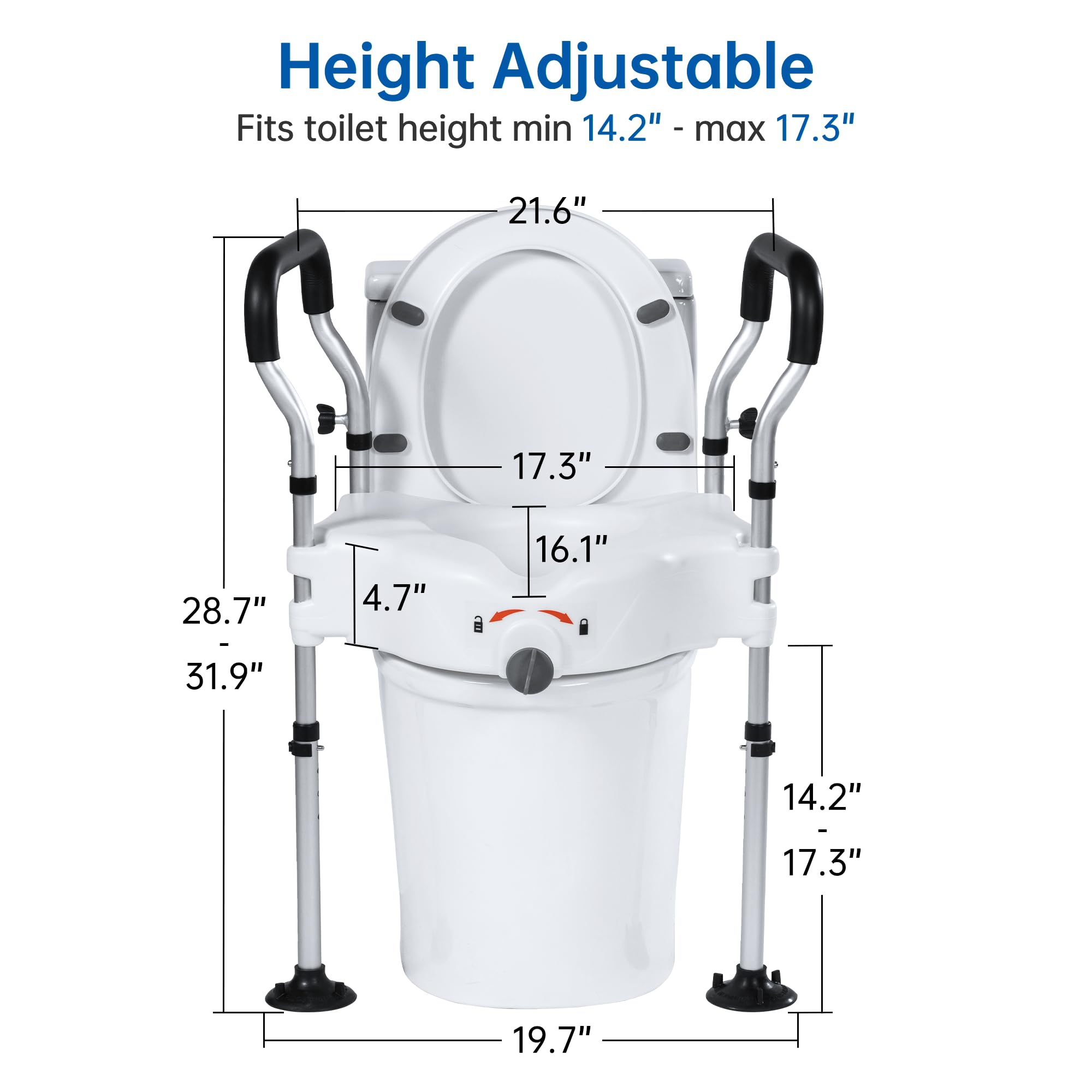 Restisland Raised Toilet Seat with Widened Handles, Elevated Toilet Seat Riser for Elderly and Disabled, Support 300 lbs