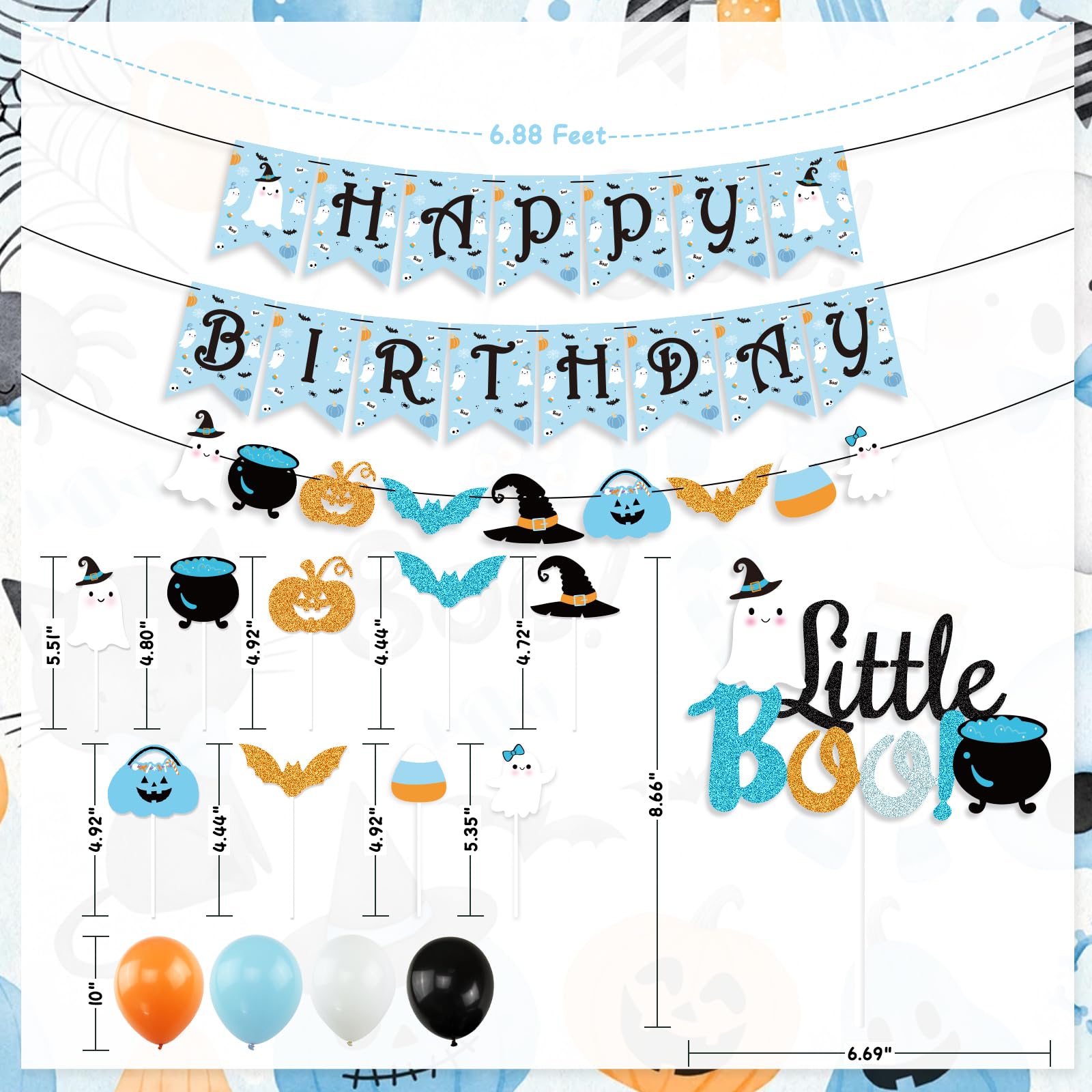 Blue Halloween Baby Shower Decorations, Boys Halloween Happy Birthday Banner Ghost Little Boo Cake Topper & Balloons for Halloween Theme Baby Shower The Spooky One Happy Boo Day Party Supplies