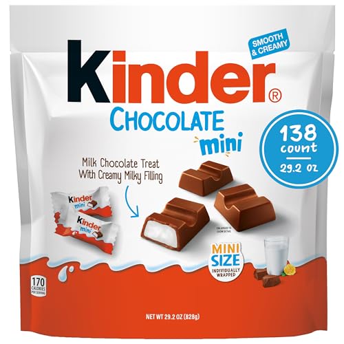 Kinder Chocolate Mini, 29.2 oz Bulk Pack, Up to 138 Minis, Milk Chocolate Bar with Creamy Milky Filling, Individually Wrapped Candy